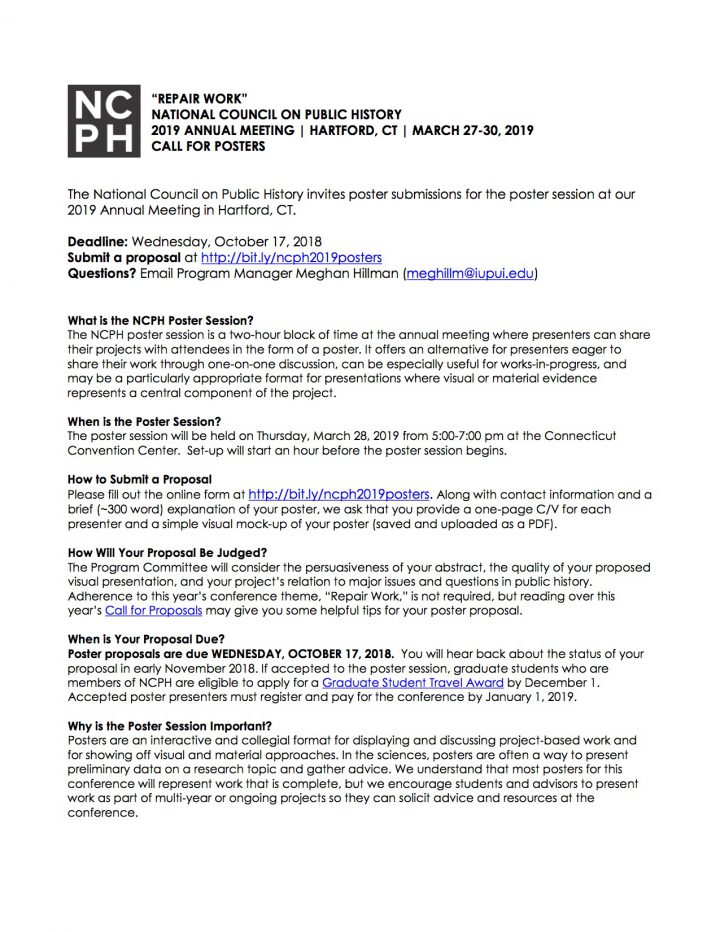 National Council on Public History (NCPH): Call for Posters (Deadline ...