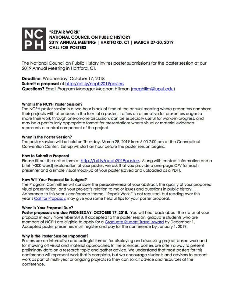 National Council on Public History (NCPH): Call for Posters (Deadline ...