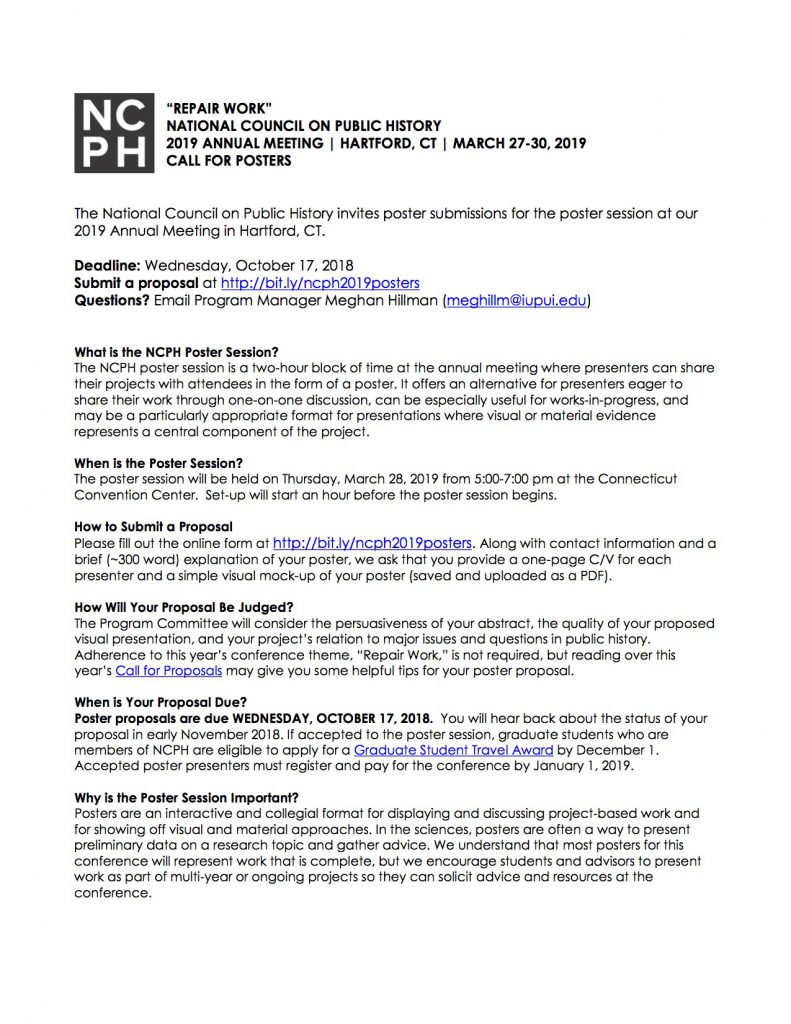 National Council on Public History (NCPH): Call for Posters (Deadline ...